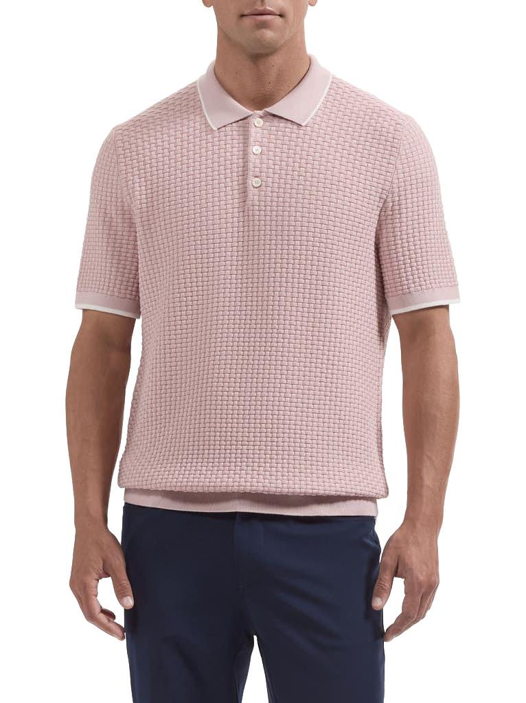 BUGATCHI basket stitch cotton blend polo sweater
